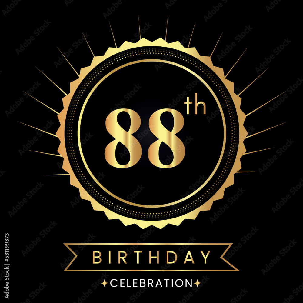 Happy 88th birthday with gold badges isolated on black background ...