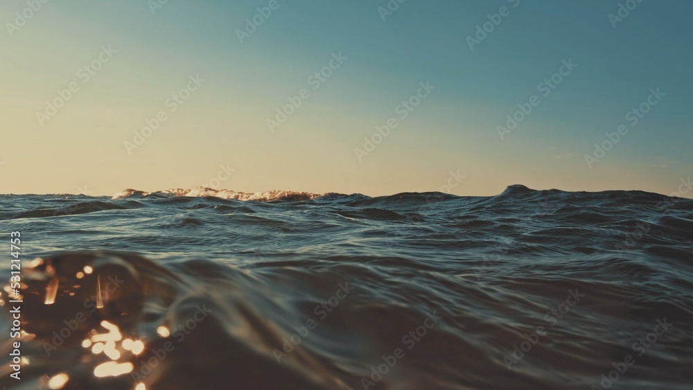 Swimmer Diving and Floating on Surface of Sea Water POV Stock Photo ...