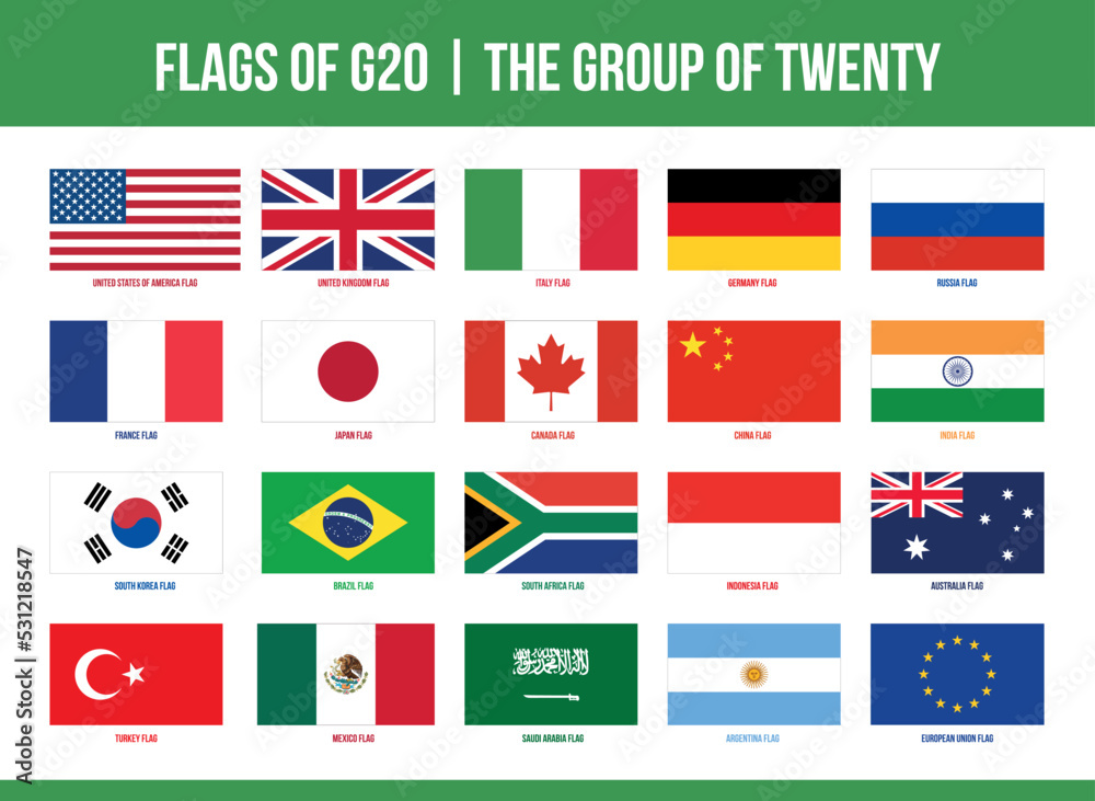 G20 Flags. Group of Twenty Flags. Intergovernmental forum. G20 Isolated ...