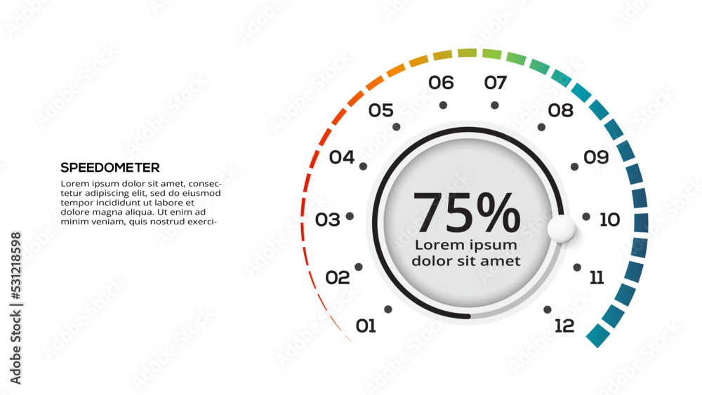 Speedometer infographic with 12 elements template for web, business ...