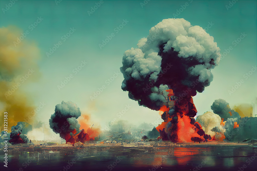 Atomic bomb in the city. Symbol of war, end of the world. Nuclear ...