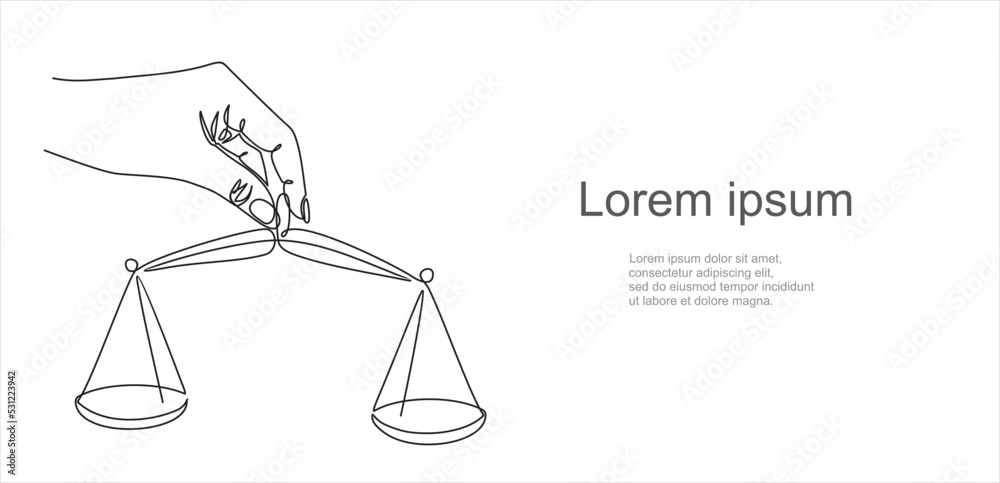 One single line drawing of hand holding weight scale symbol for world ...