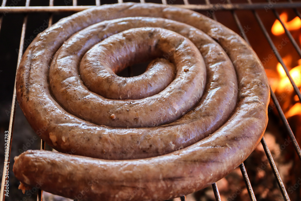 South African braai. boerewors sausage on braai grill. Stock Photo ...
