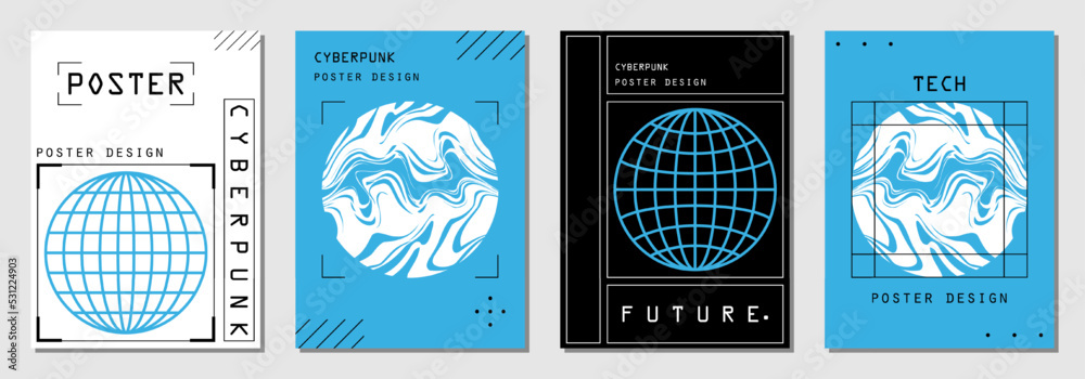 Set of abstract posters in cyberpunk style for your banner, flyer or ...