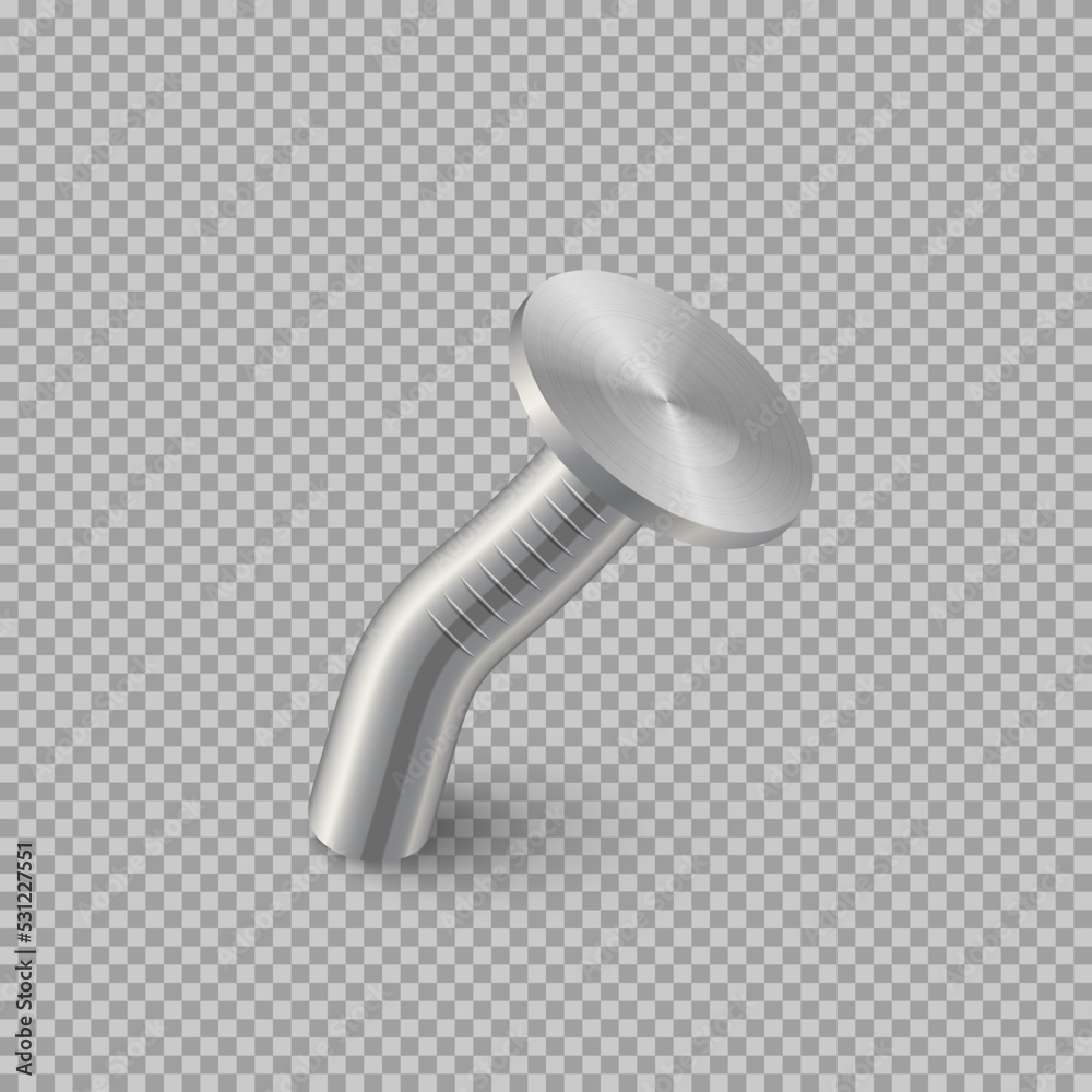 3d iron nail vector illustration. Realistic isolated metal pin with ...