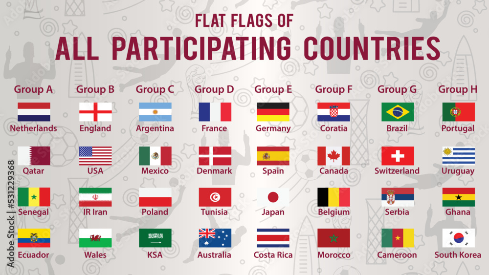 All participating countries Flat Shaped National Flags in Qatar 2022 ...