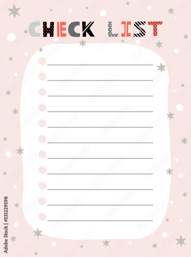 Check list template. Vector illustration in winter design for planner ...