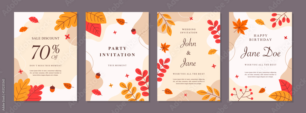 Set of abstract creative artistic templates with autumn season concept ...