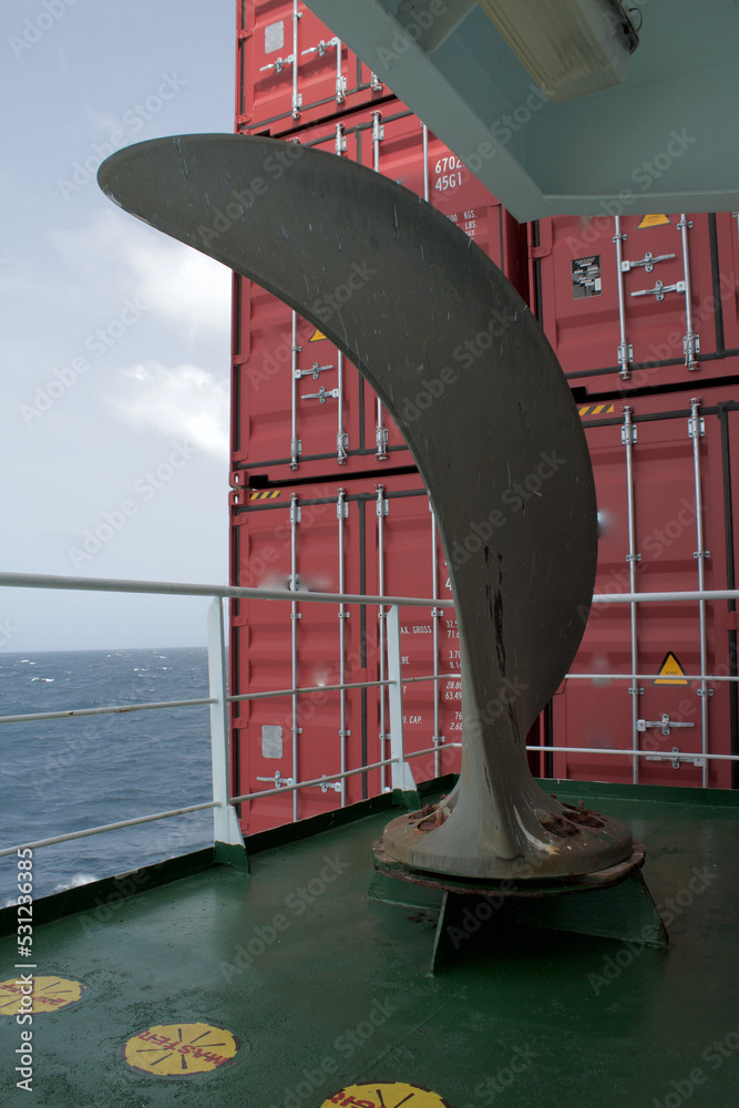 spare propeller blade fixed on the boat deck near muster station ...