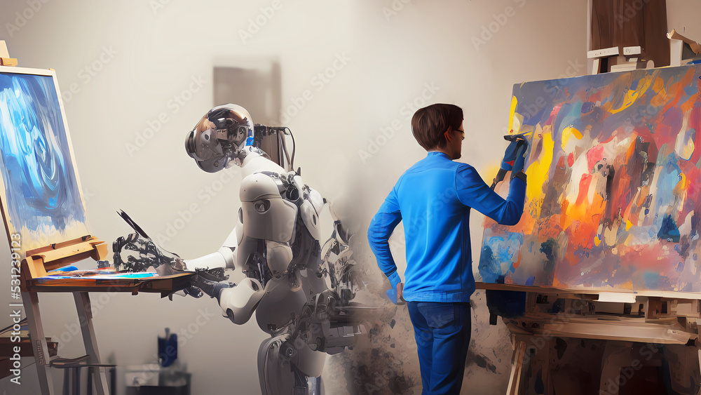 concept picture of artificial intelligence as artist representing robot ...