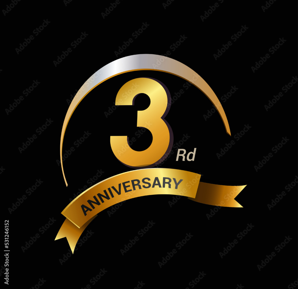 3 years golden with swoosh anniversary logo celebration Stock Vector ...