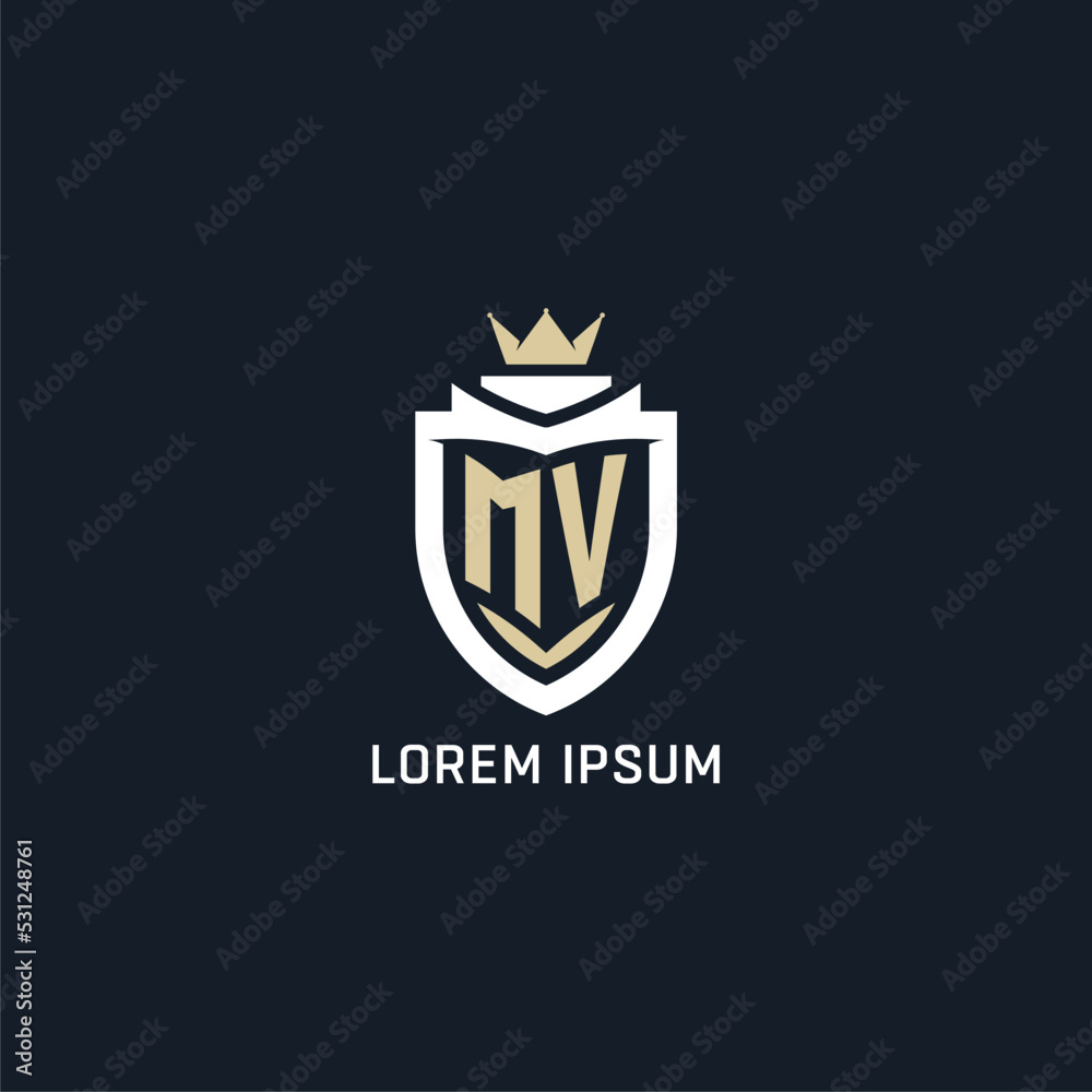 Initial letter MV shield and crown logo style, esport team logo design ...