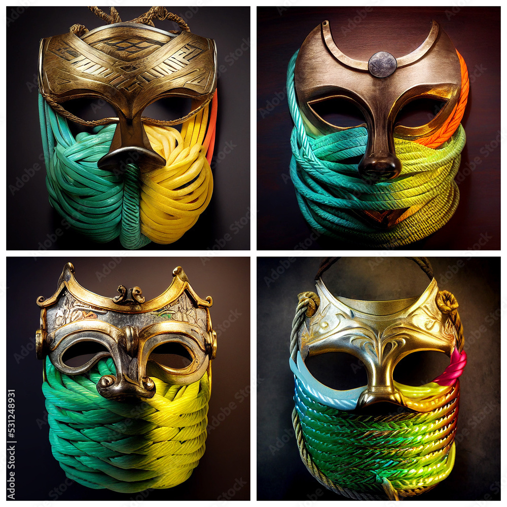 Akuma (Devil) Samurai Mask red and black metal, wood and bone isolated ...