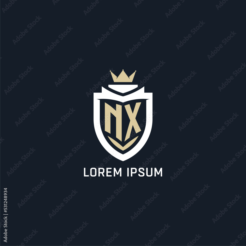 Initial letter NX shield and crown logo style, esport team logo design ...