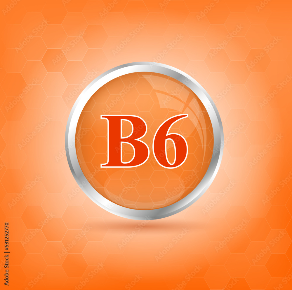 Vitamin B6 icon structure orange substance. Personal care, beauty ...