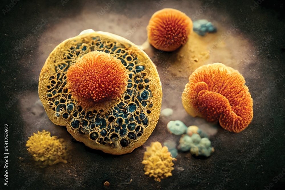 ภาพประกอบสต็อก Science fiction illustration of bacteria, viruses and ...