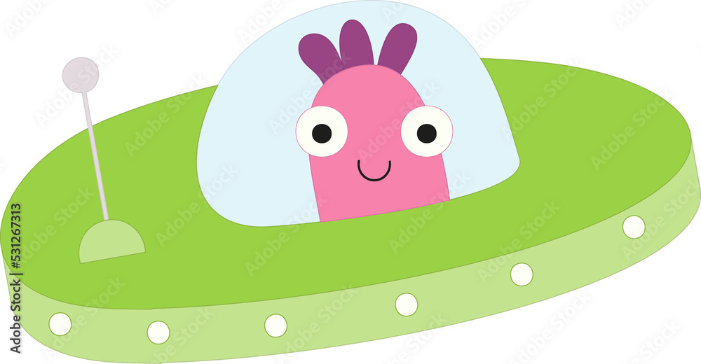 Cute Cartoon Alien Monster in UFO. Space Design Element. Kids ...