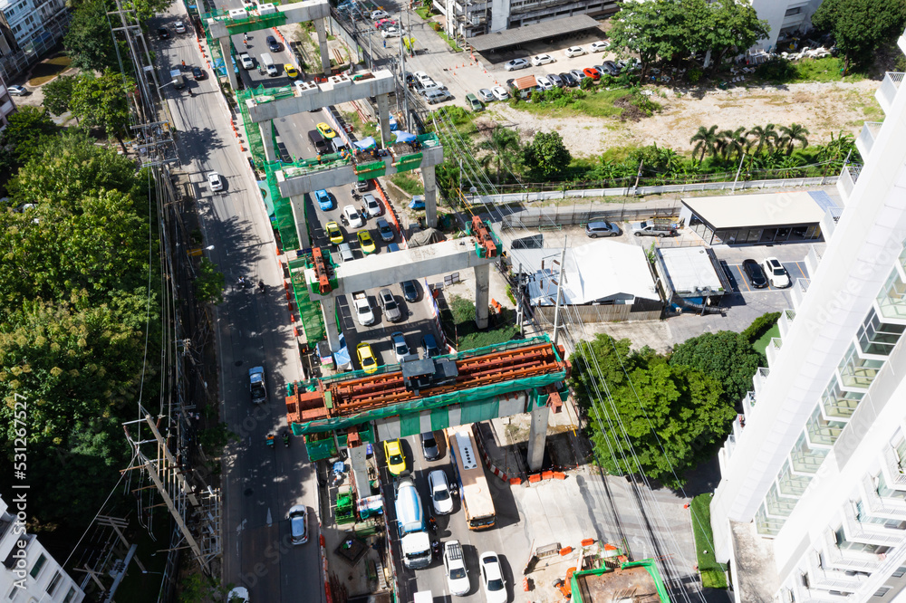 bangkok urban mass transit project (pink line monorail). aerial top ...