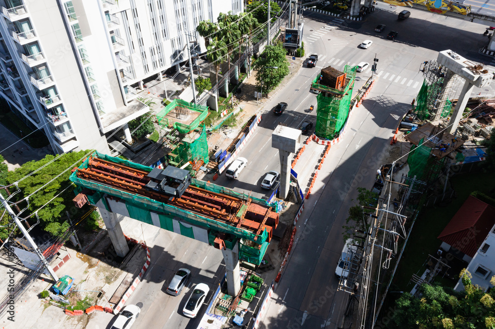 bangkok urban mass transit project (pink line monorail). aerial top ...