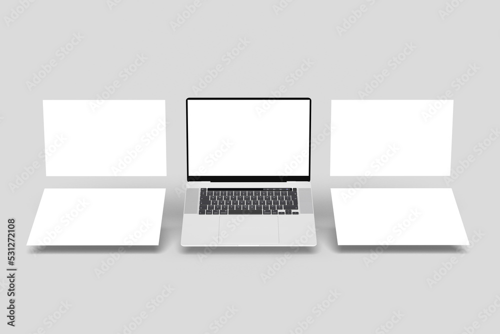 Laptop computer mockup with blank wireframing pages. Concept for ...