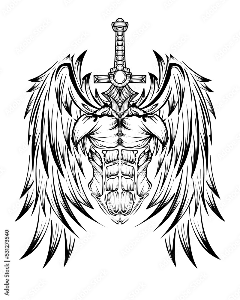 Vector male body angel with wings Stock Vector | Adobe Stock