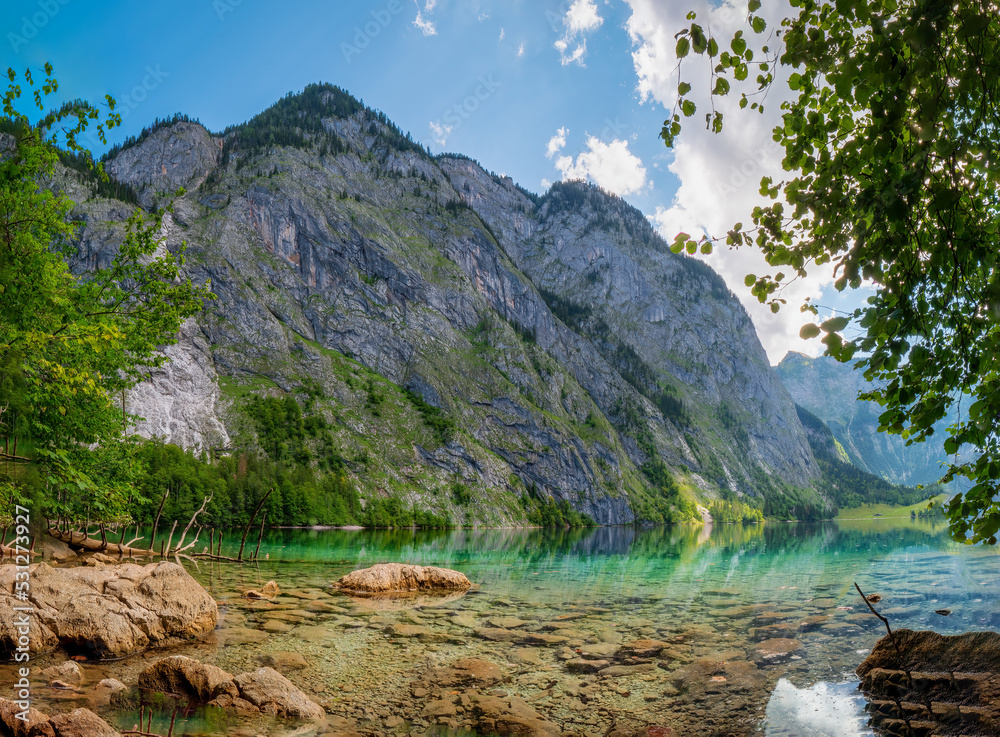 Bavarian Lake view at the Berchtesgaden Obersee which is embedded in ...