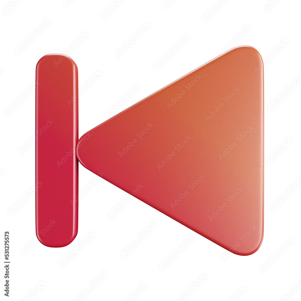 3D cartoon user interface illustration of a backwards or rewind or ...