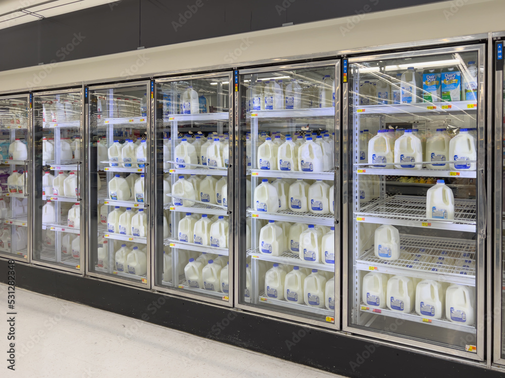 Houston, Texas, USA - February 22, 2022: Variety of milk containers on ...