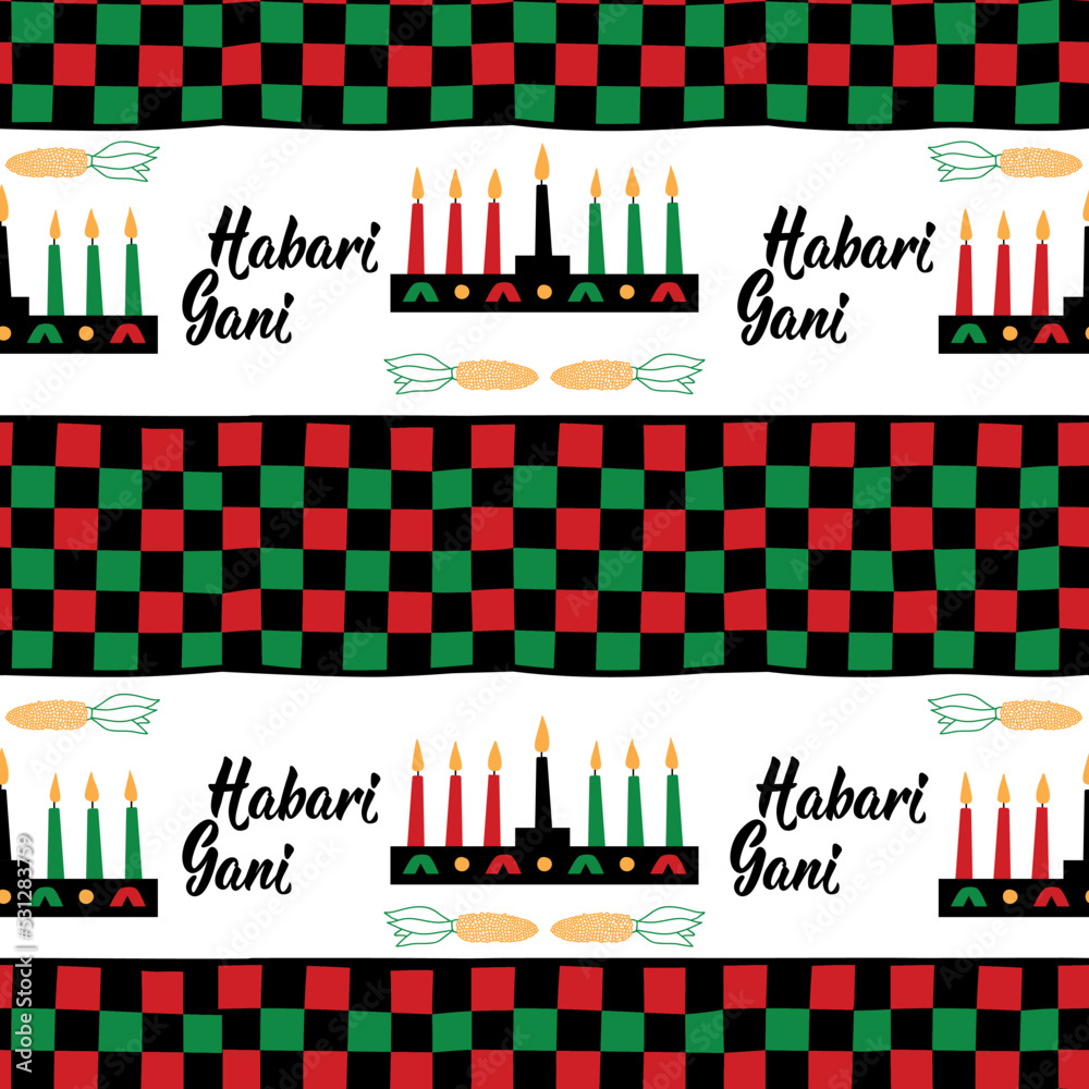 Seamless pattern with traditional Kwanzaa symbols. Print for textile ...