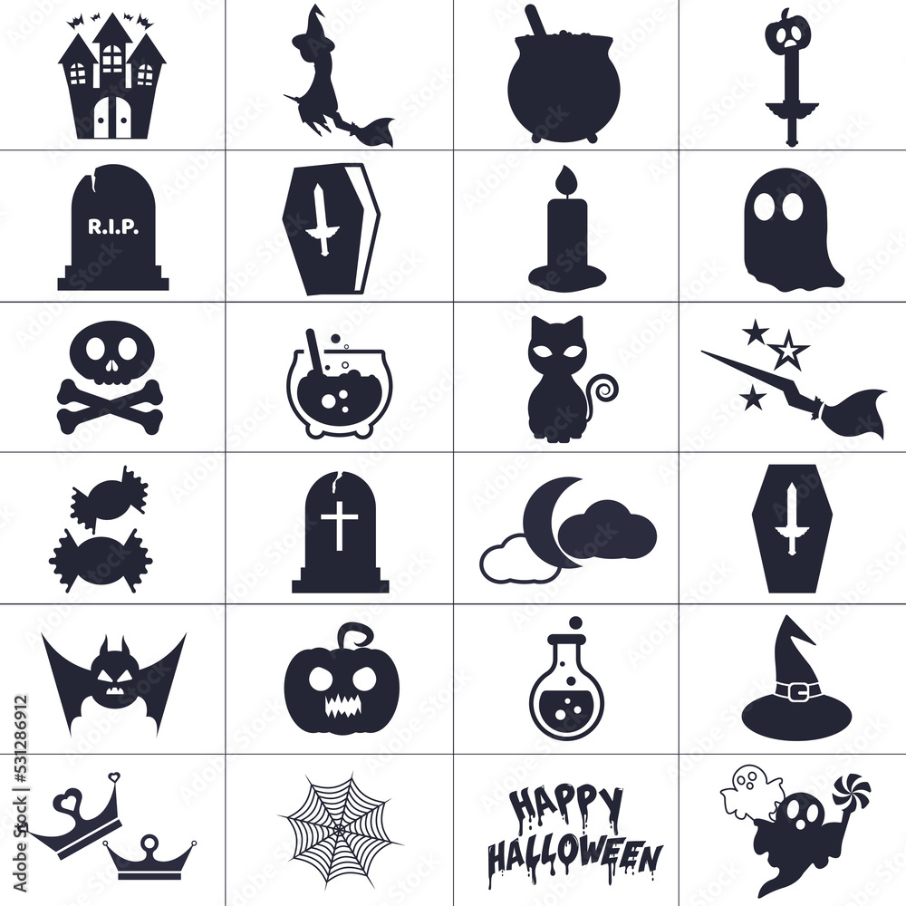 Halloween Icons Vector. Simple Halloween Stencils. Halloween ...