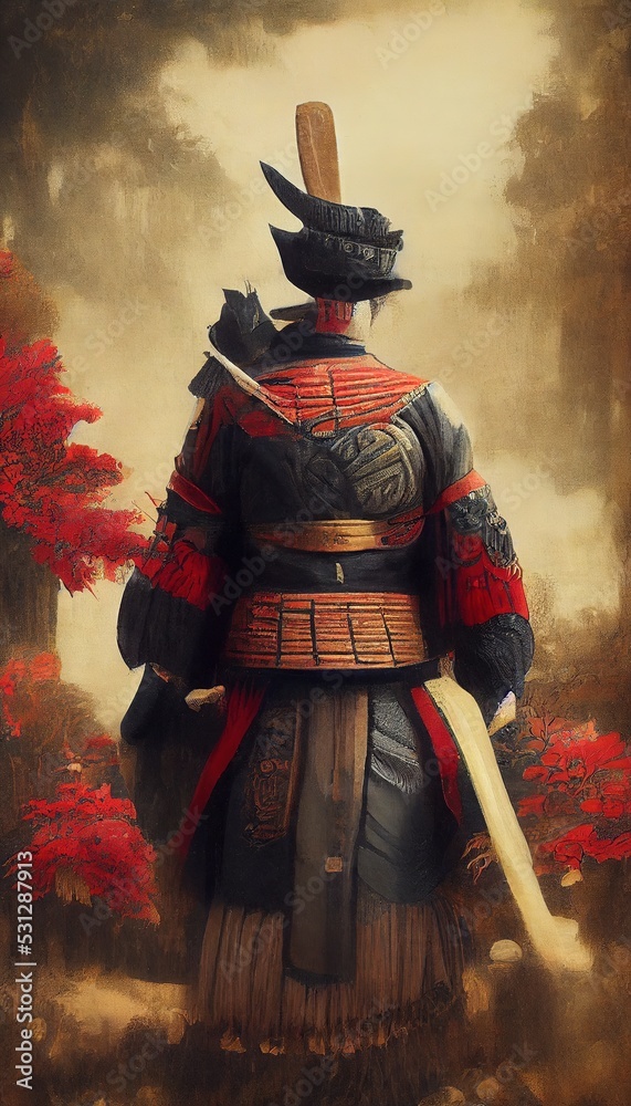 A illustration of an ancient samurai warrior using an old japanese ...