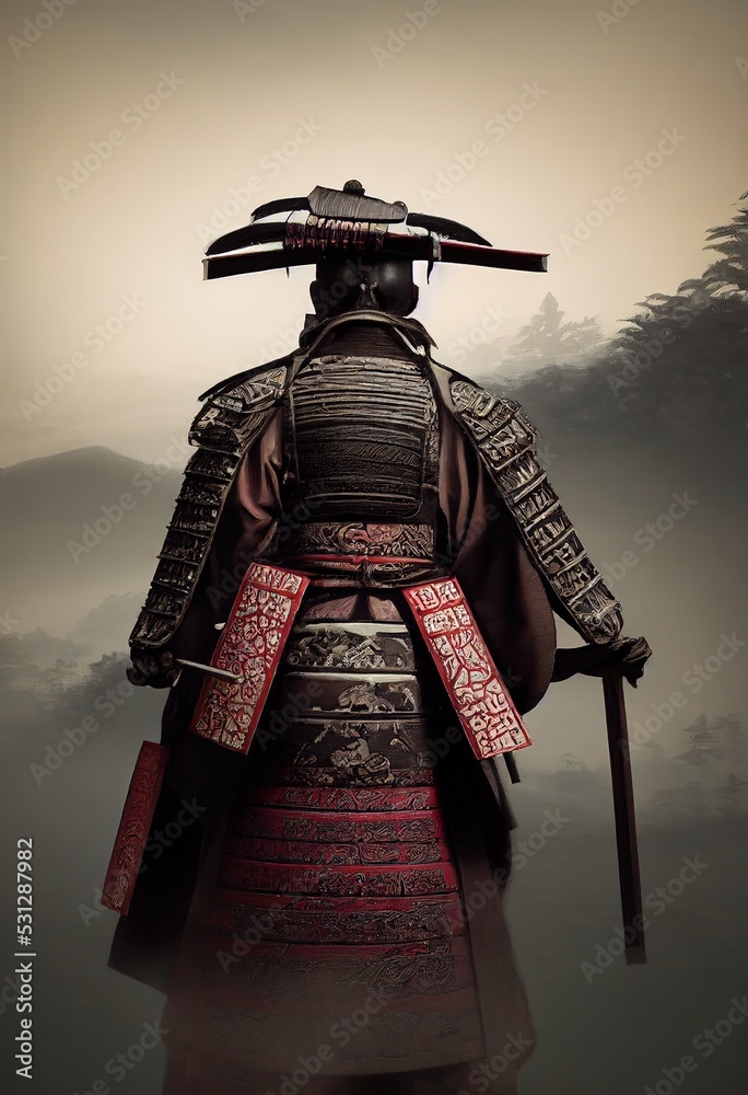 A illustration of an ancient samurai warrior using an old japanese ...