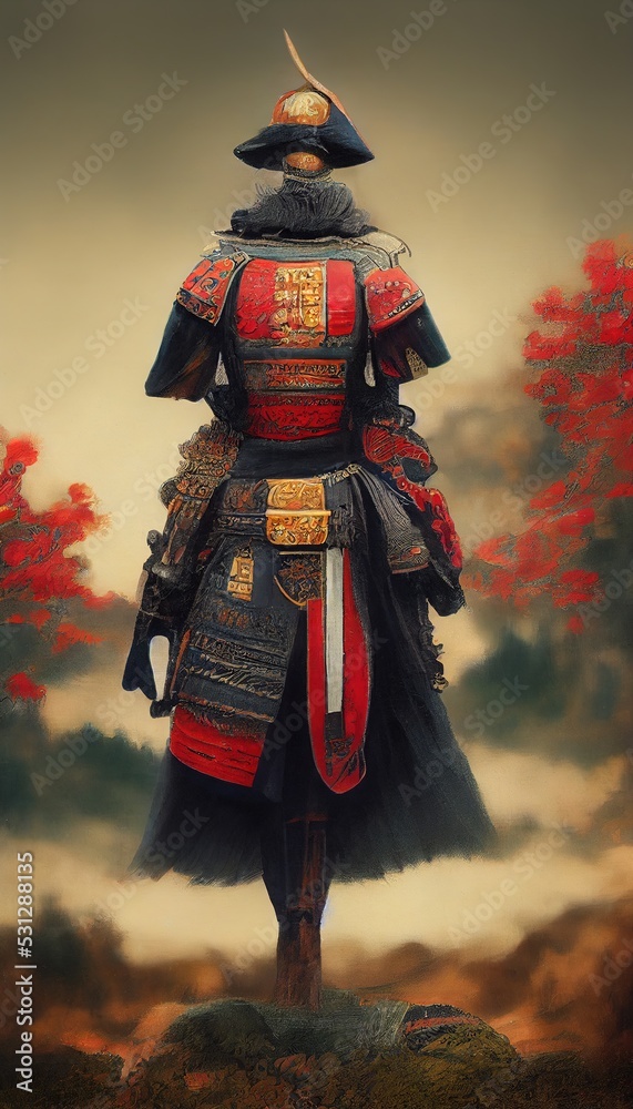 A illustration of an ancient samurai warrior using an old japanese ...