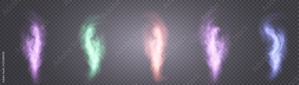 Realistic set of colorful smoke icons with different colors texture ...