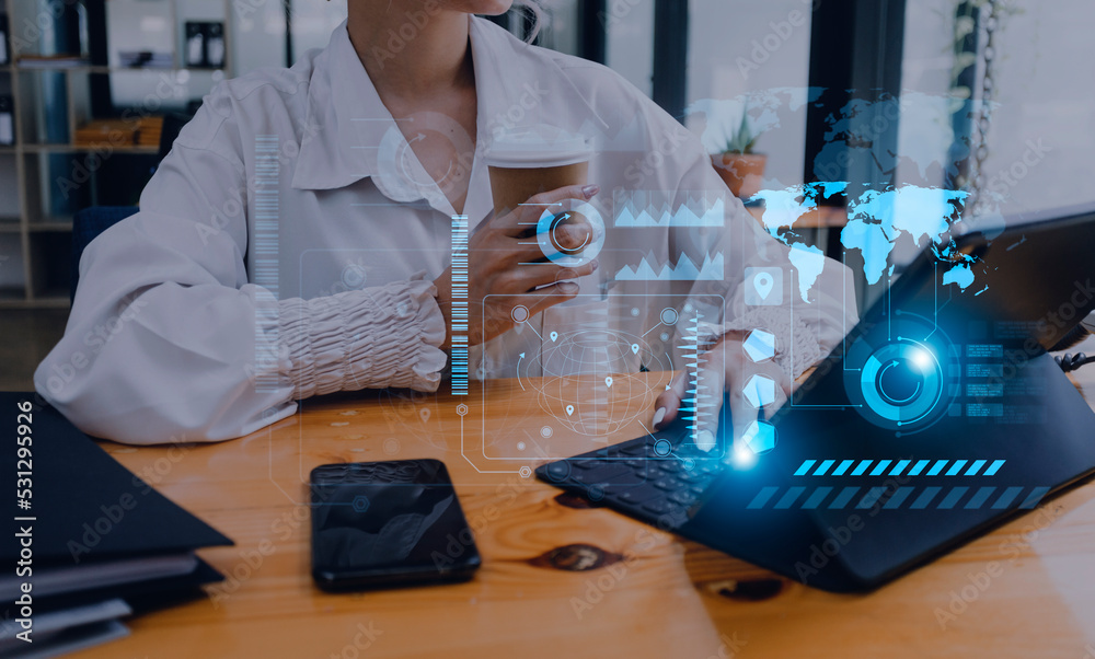 Cyber Security Internet And Networking Concept. Businessman Hand ...