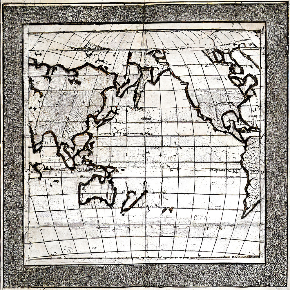 Antique map of the Pacific Ocean, the largest in the world, old style ...