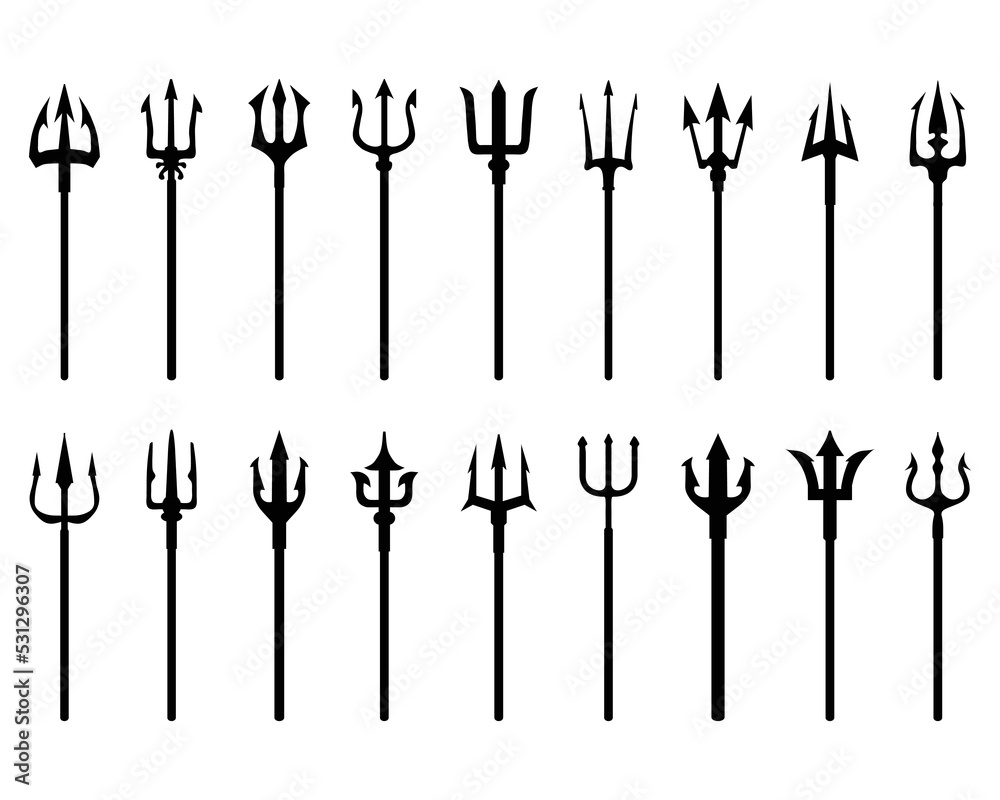 Set of trident, black silhouettes on a white background Stock Vector ...