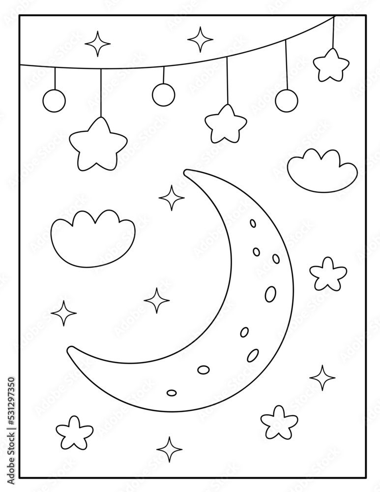 Moon coloring pages Stock Vector | Adobe Stock