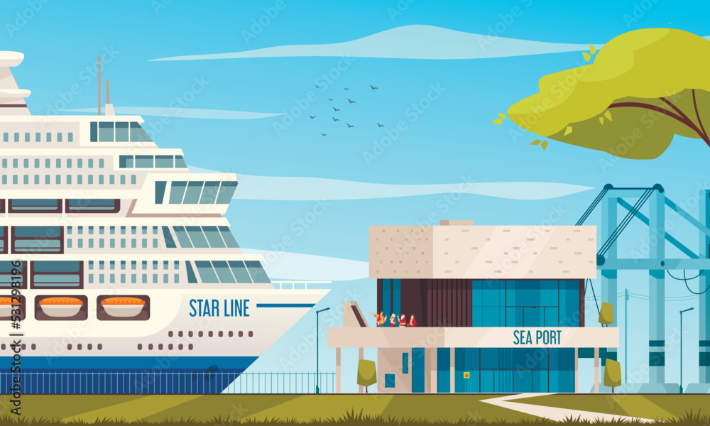 Port Ship Cartoon Stock Vector | Adobe Stock