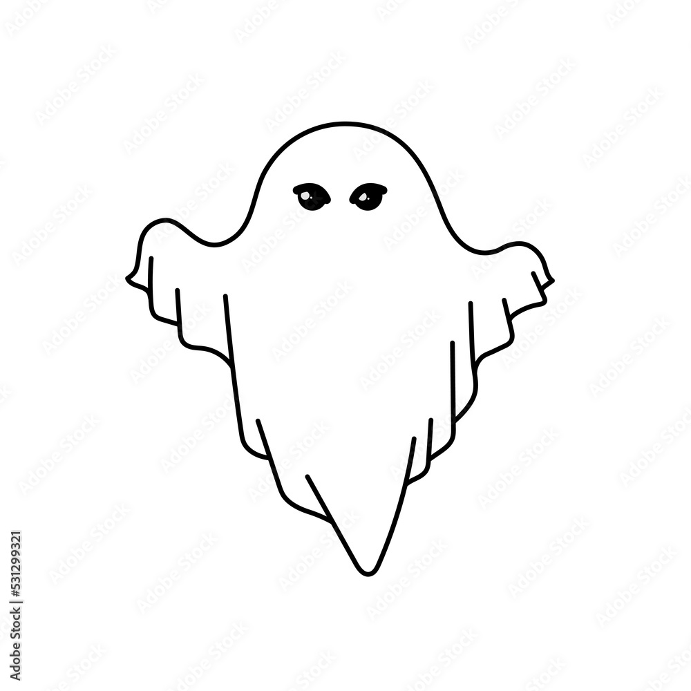 Ghost cartoon character. Cute outlines isolated flying ghost under ...