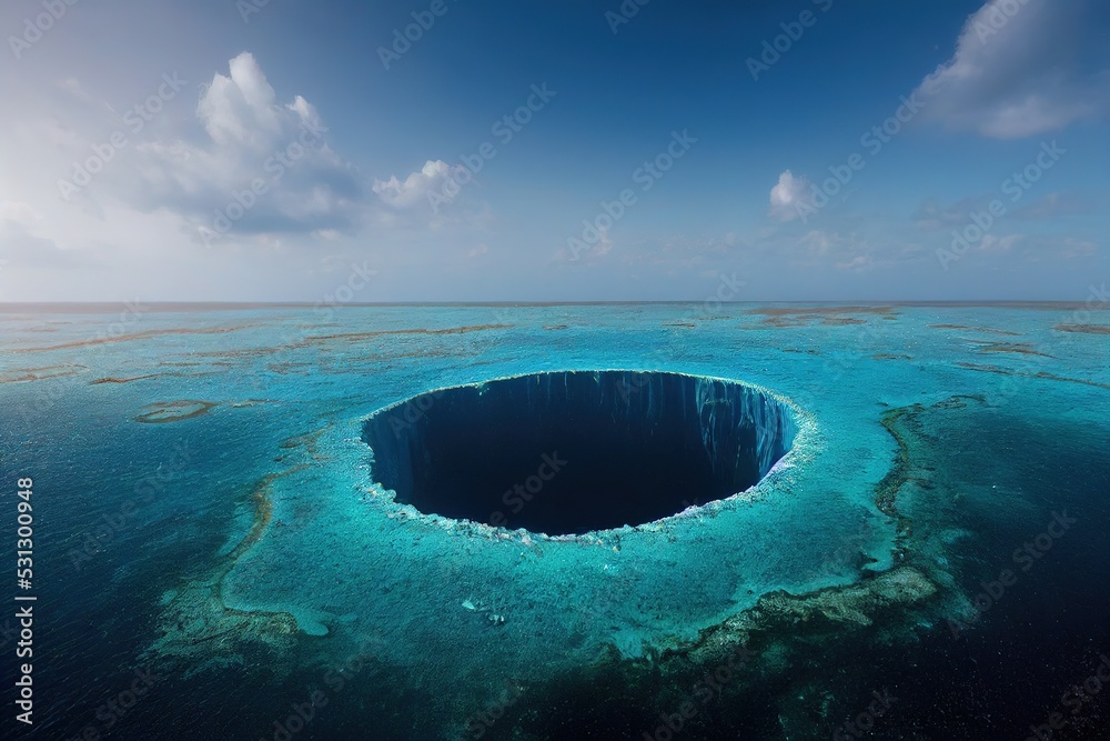 An Illustration of the great blue hole in Belize, Deep blue chasm, Deep ...