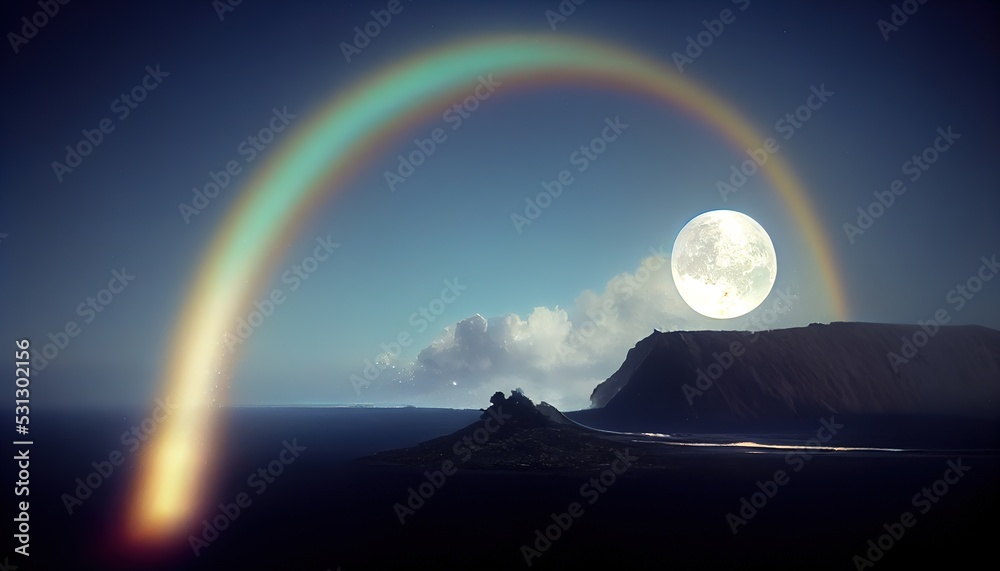 An illustration of a moonbow seen in Hawaii also known as a Lunar ...