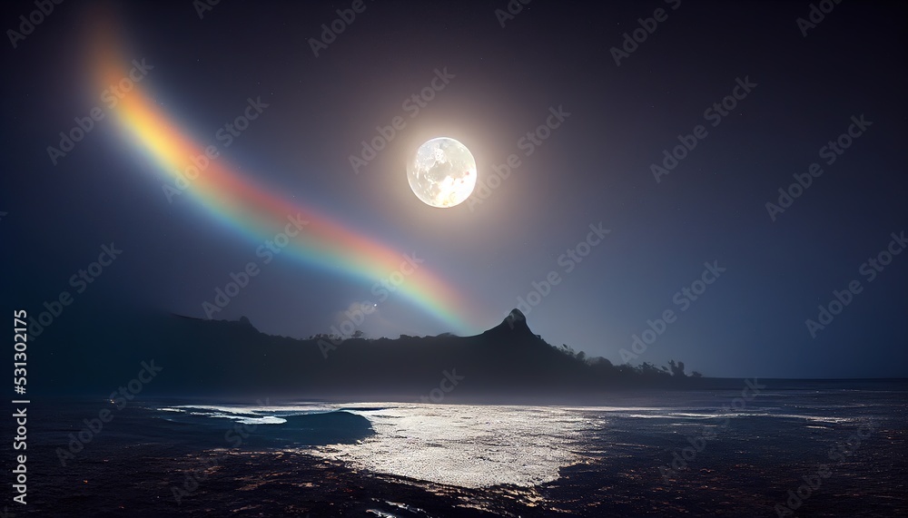 An illustration of a moonbow seen in Hawaii also known as a Lunar ...