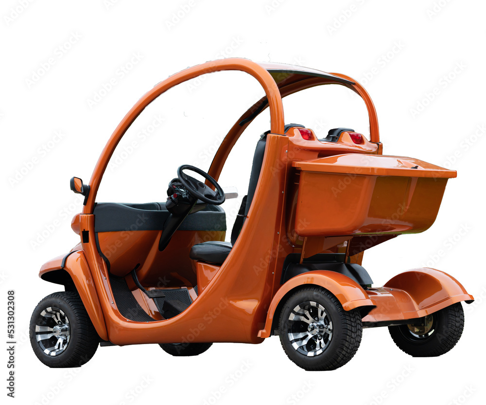 Golf buggy, recreational cart bright orange cart. Transparent image ...