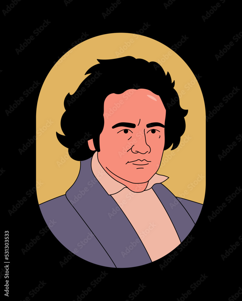 Ludwig van Beethoven. German composer and pianist. Vector outline ...