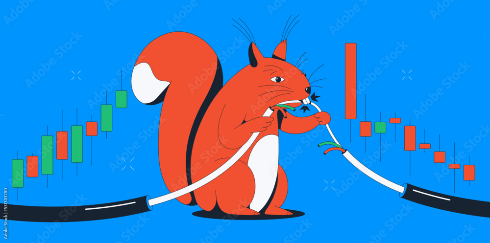 Vector outline illustration of squirrel chewing on electrical wires ...
