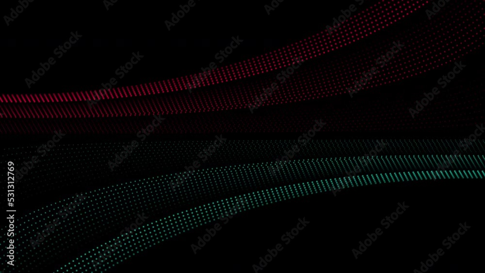 Red and cyan dotted wavy lines abstract technology background. Seamless ...