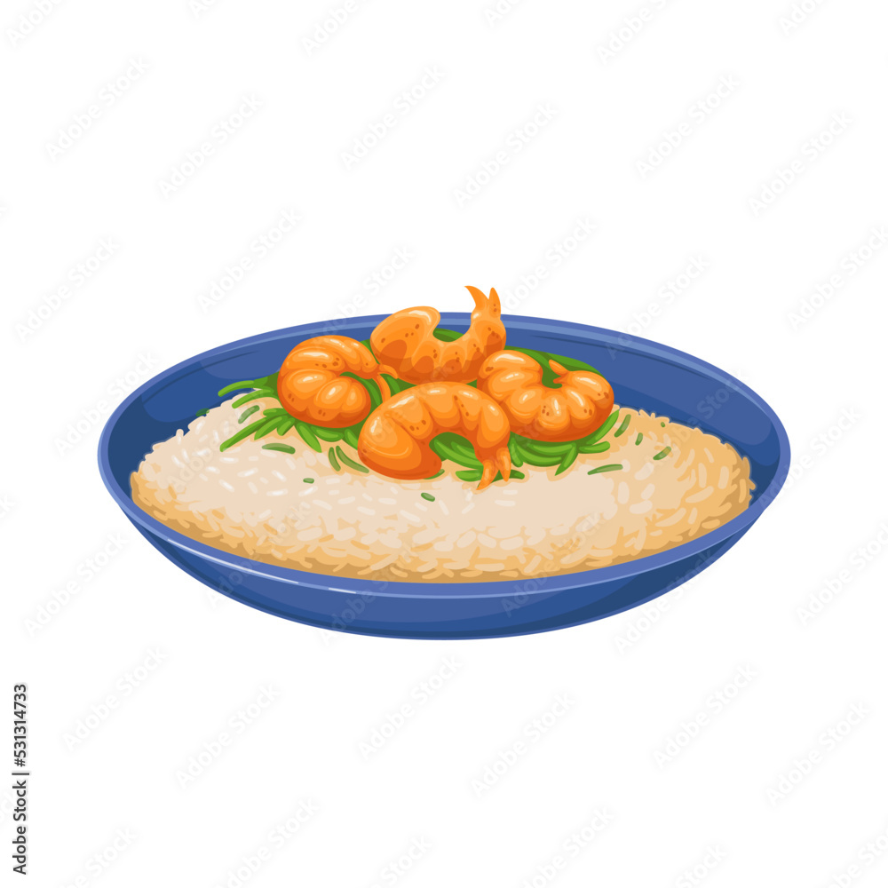 Risotto with seafood, Italian food vector illustration. Cartoon ...