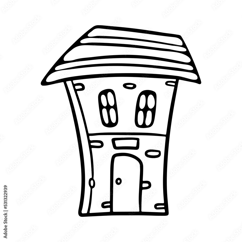 Cute House outline doodle vector Illustration. Cartoon style for ...