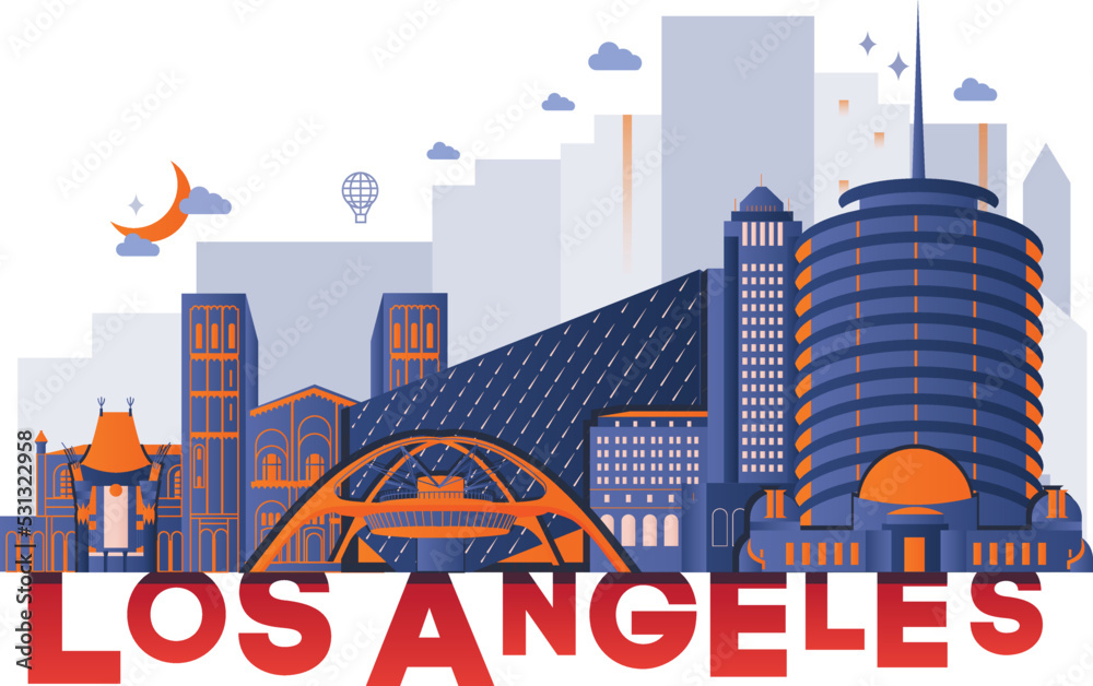 Typography word Los Angeles branding technology concept. Collection of ...